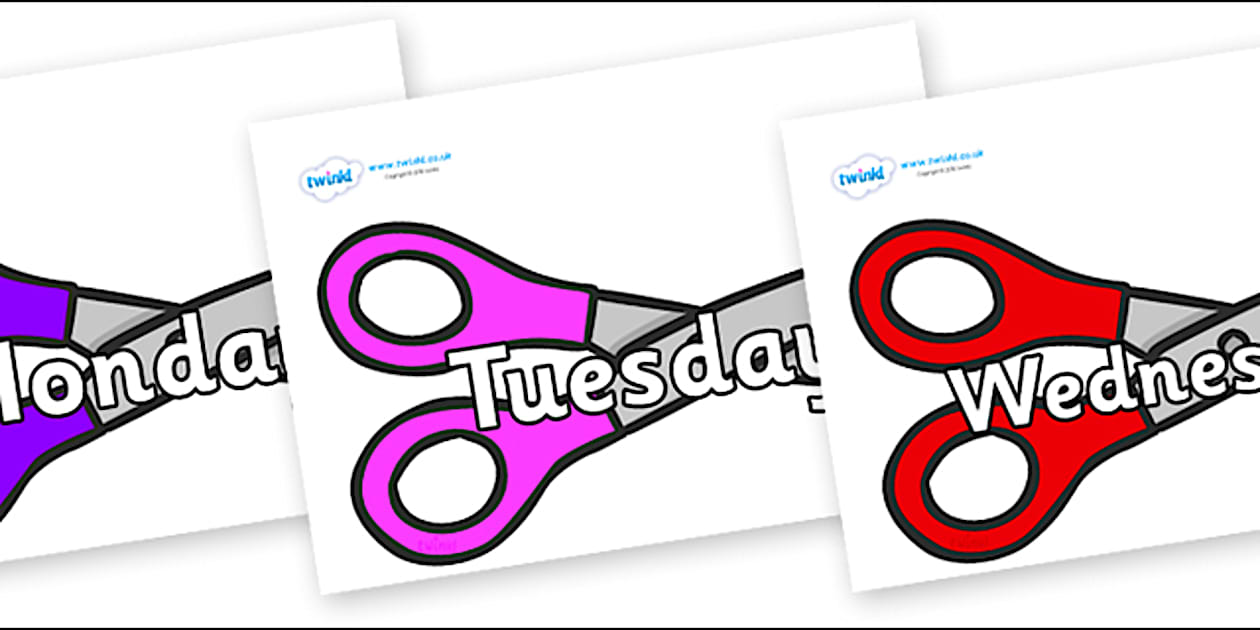 Days of the Week on Scissors (teacher made) - Twinkl