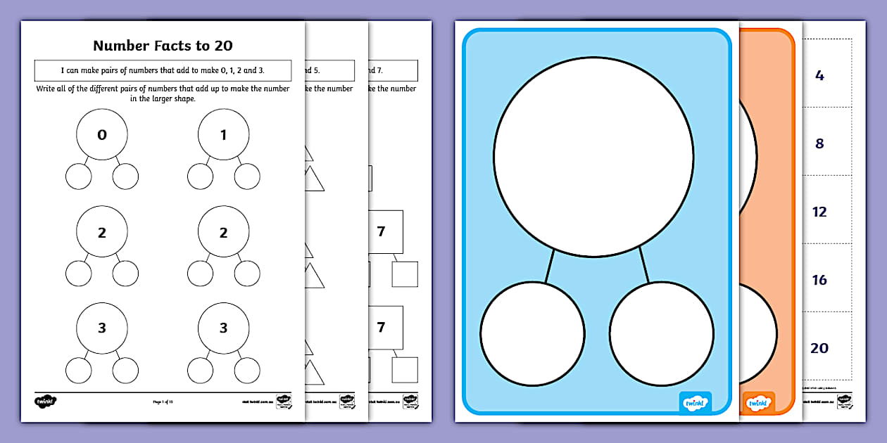 Number Facts to 20 Part Part Whole Activity and Worksheet