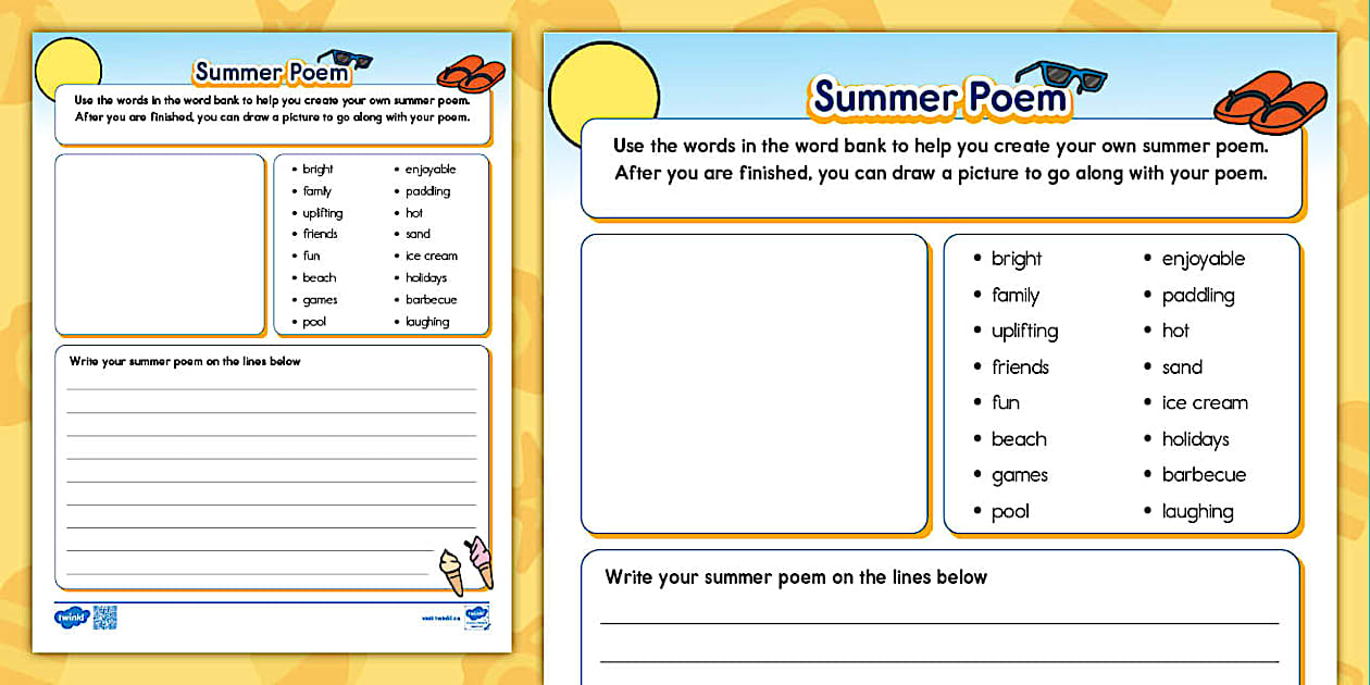 Summer Poem Writing Template - Twinkl English