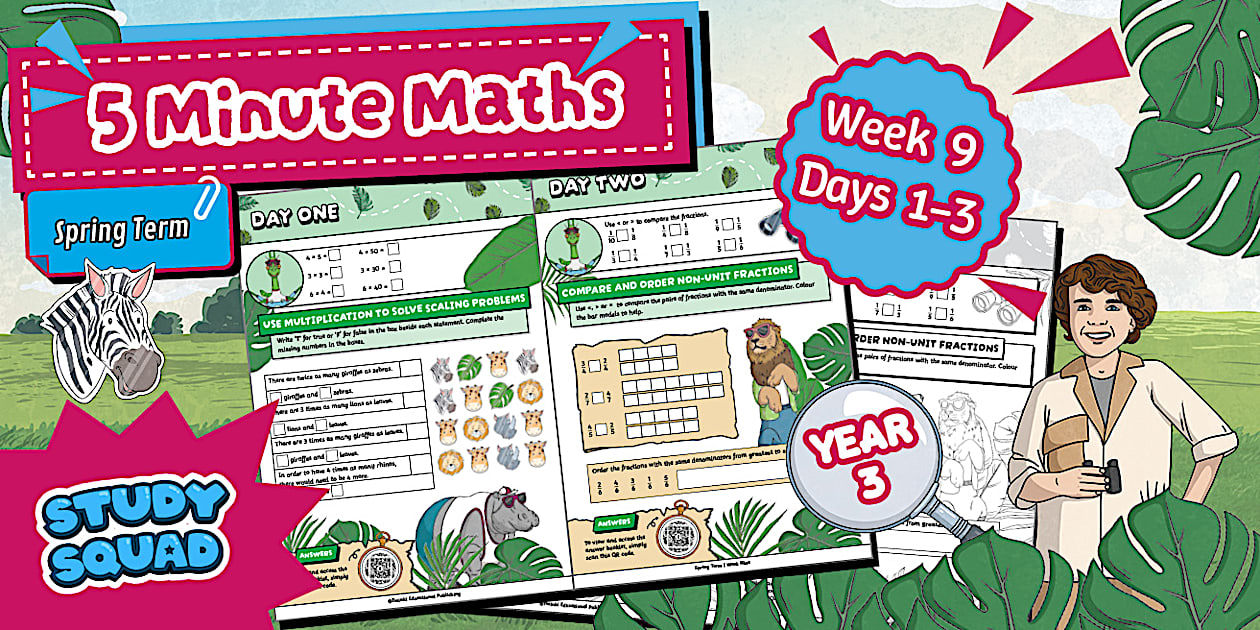 👉 Study Squad 5 Minute Maths - Year 3 Spring - Week 9 Days 1-3