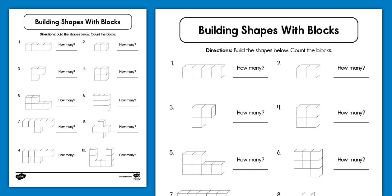 Kindergarten Building Shapes With Blocks Worksheet - Twinkl