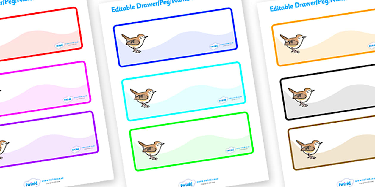 👉 Editable Drawer - Peg - Name Labels (Wrens) - Twinkl