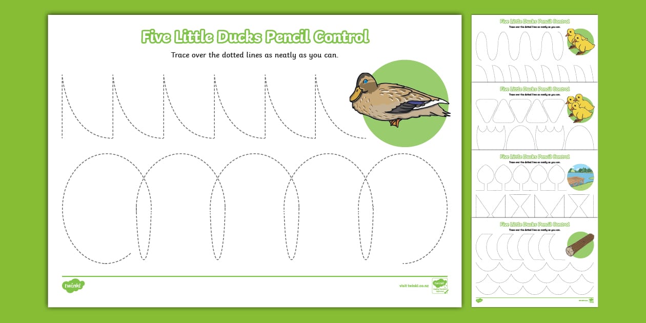 Five Little Ducks Pencil Control Worksheets (teacher made)