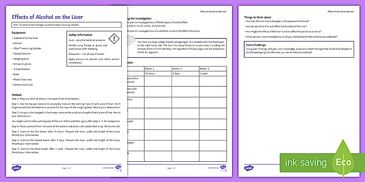 Black and White Effects of Alcohol on the Liver Investigation Instructions