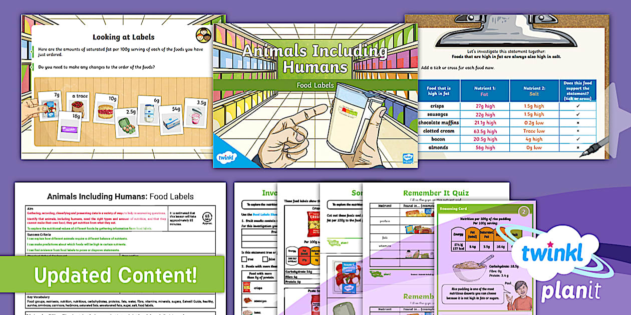 Food Label Activity Lesson | Animals, Including Humans | Y3