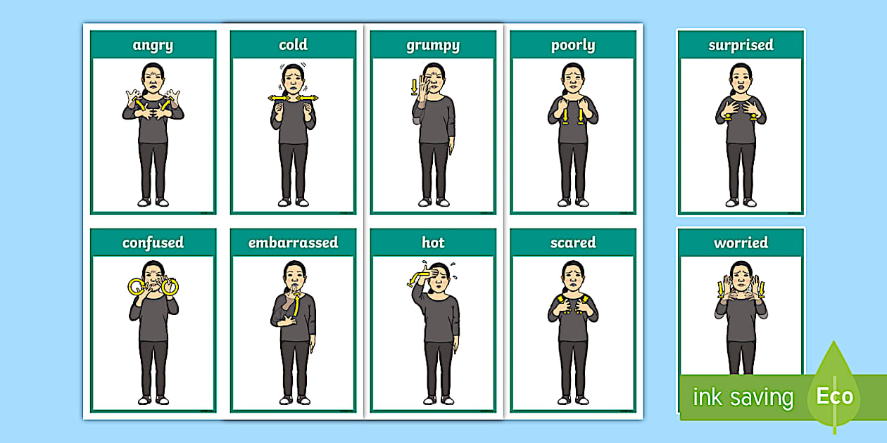 Printable Sign Language Feelings Resource - BSL Flashcards