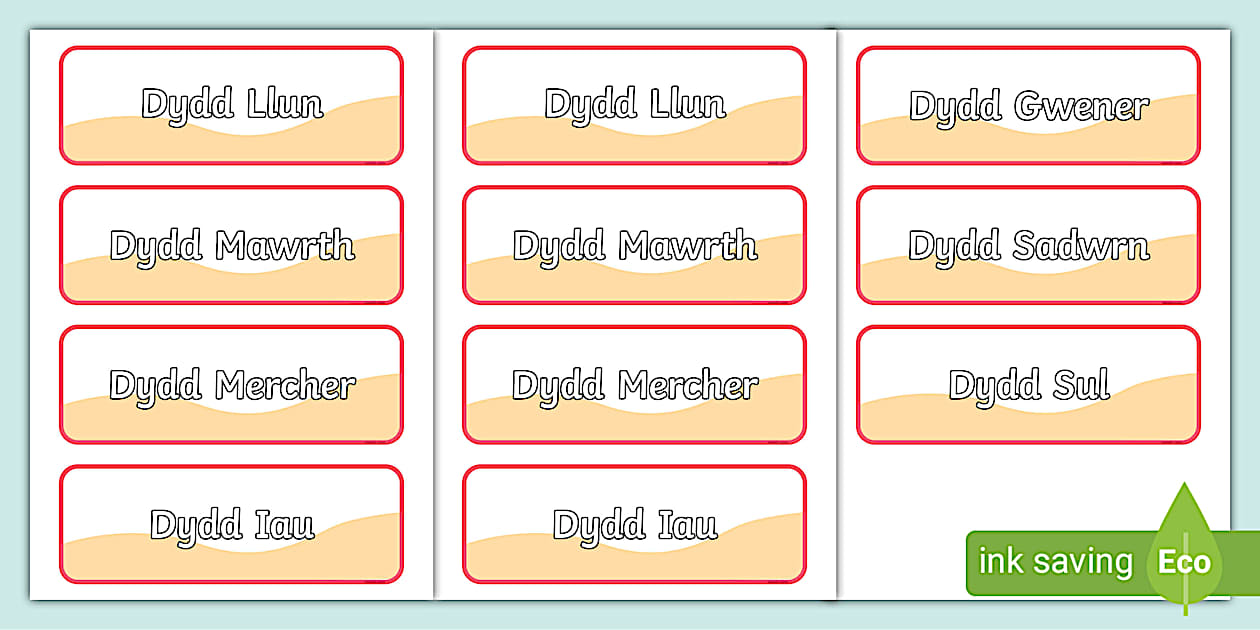 Welsh Days of the Week Word Cards | KS1 Resources - Twinkl