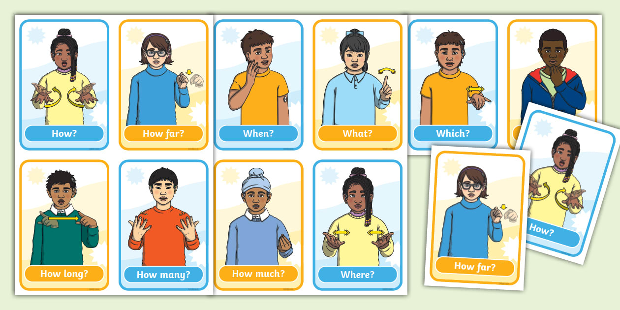 Wh- and How Signs Flashcards (professor feito) - Twinkl