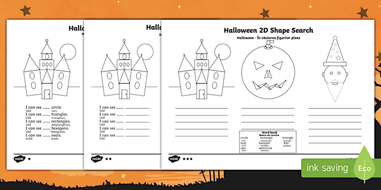 Halloween 2D Shape Search Worksheet / Worksheet Romanian