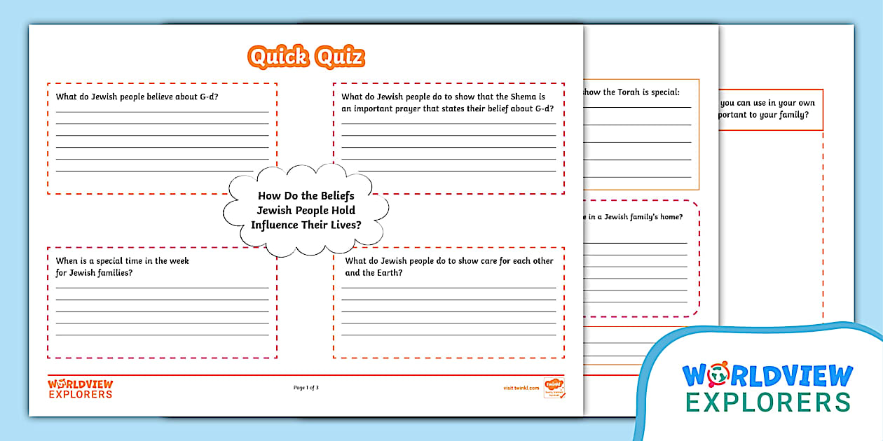 RE: Jewish Life and Beliefs: LKS2 Quick Quiz and Reflection
