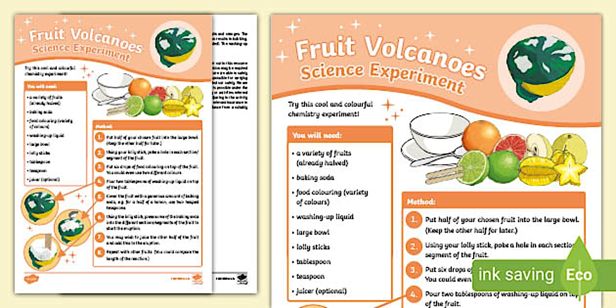 KS2 Fruit Lemon Volcanoes Worksheet Science Experiment