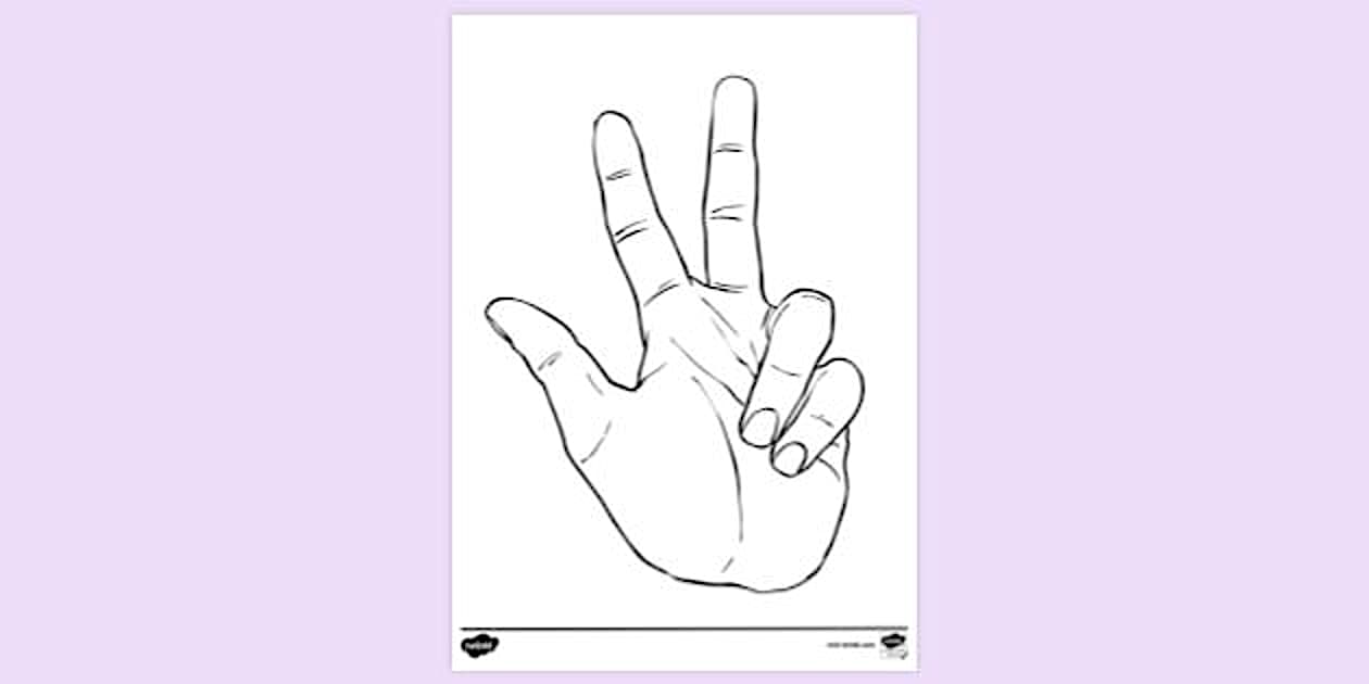 Hand with Thumb and 2 Fingers Up Colouring Sheet - Twinkl