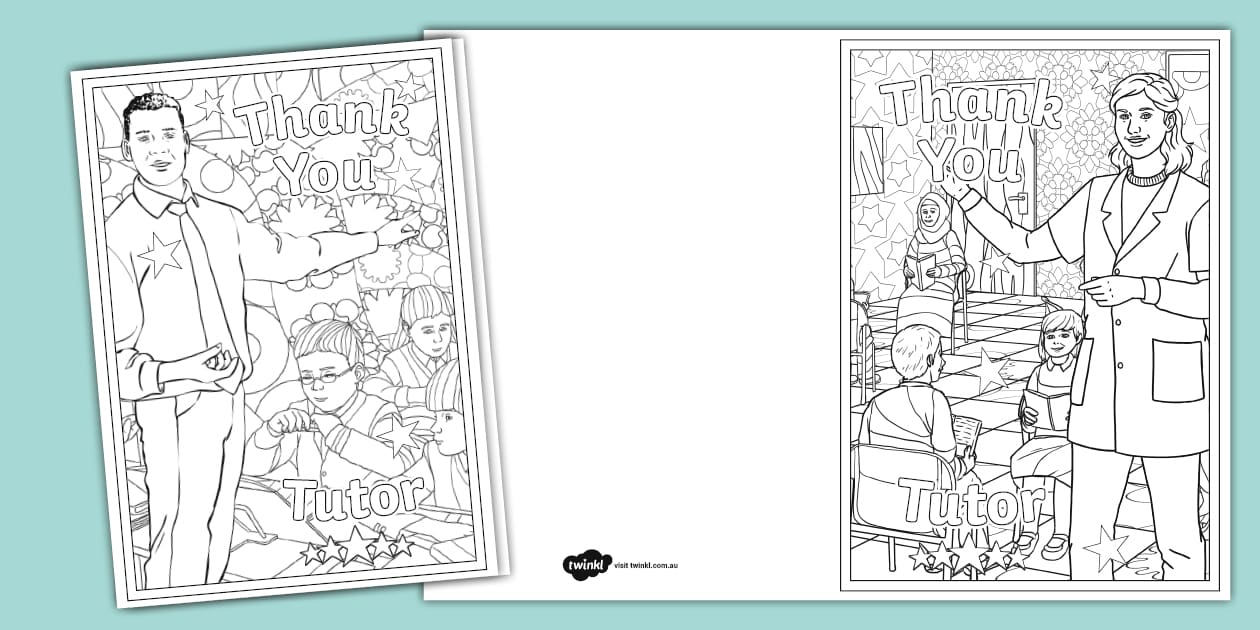 Thank You Tutor Colouring Greeting Card (teacher made)