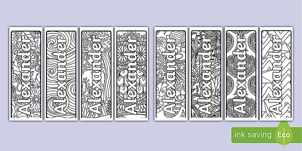Alexander Mindfulness Name Colouring Bookmarks - Twinkl