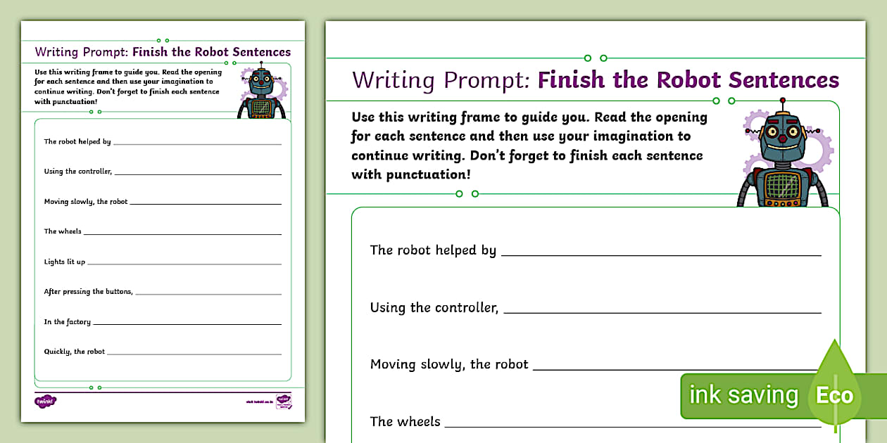 Writing Prompt: Finish the Robot Sentences (teacher made)
