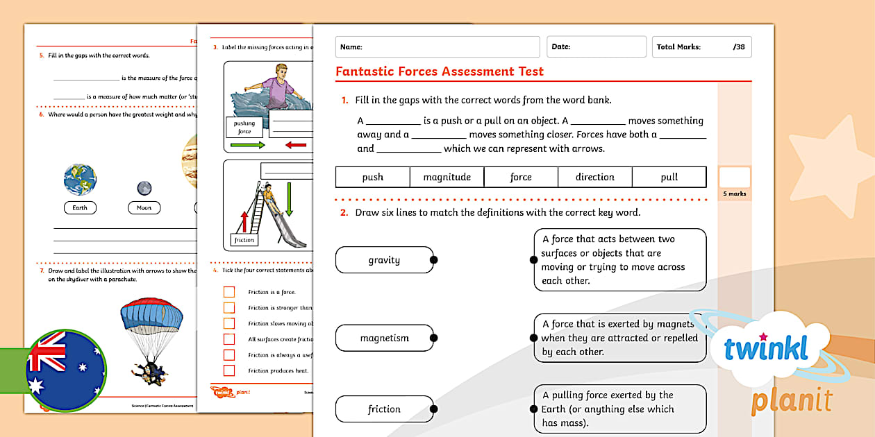 Year 4 Science Fantastic Forces Assessment (teacher made)