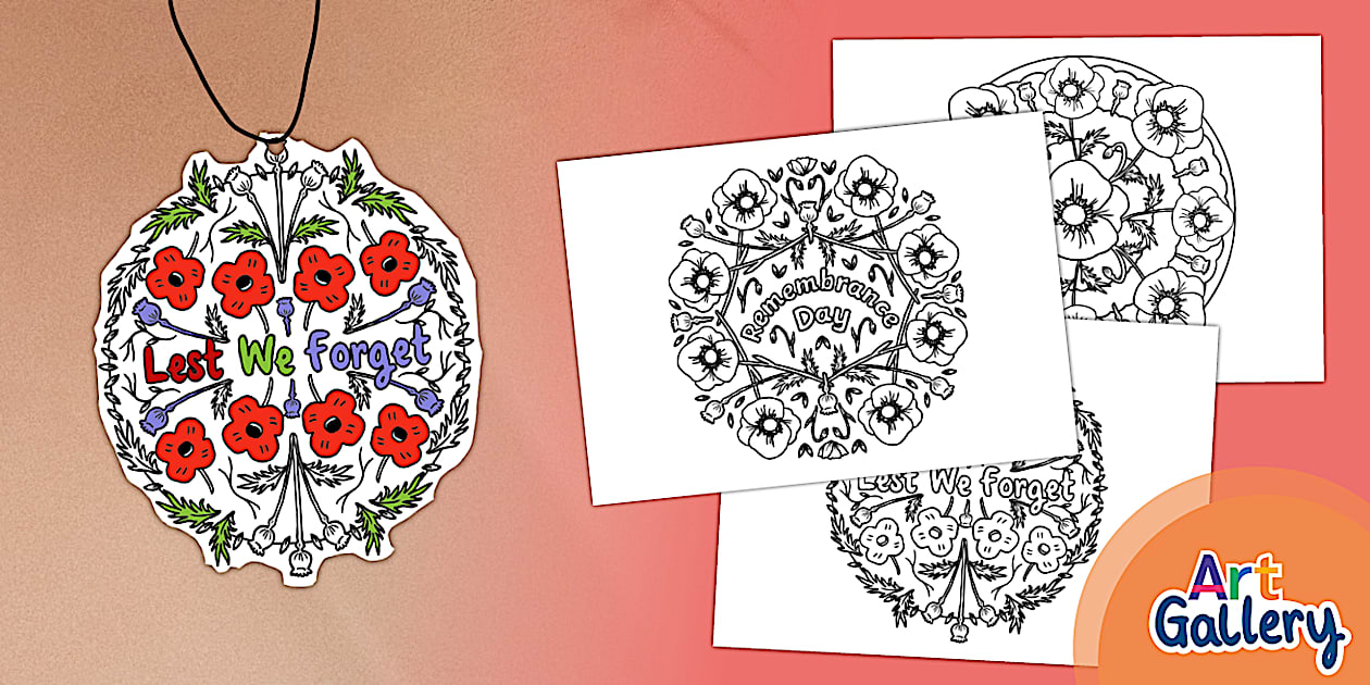 Remembrance Colouring Wreath Mandala Posters