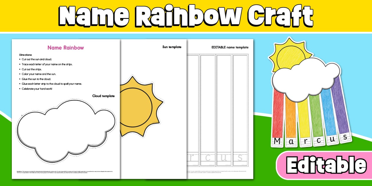 Editable Name Rainbow Craft for PreK-K