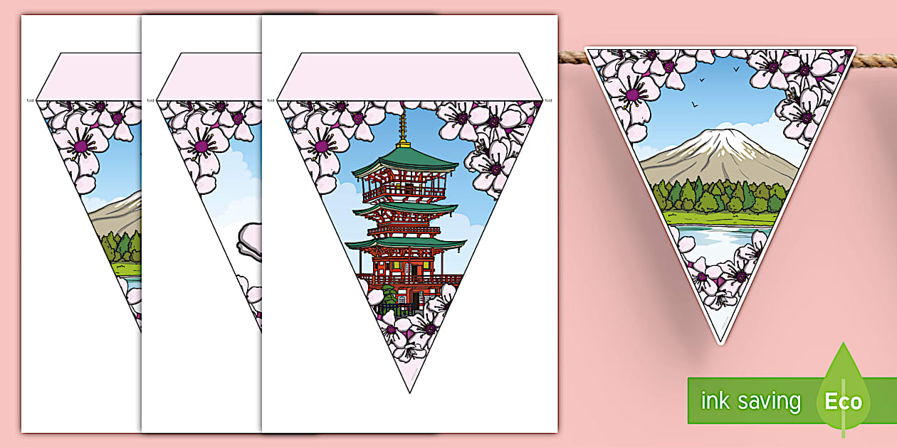 Black and White Japanese Cherry Blossom Bunting - Twinkl