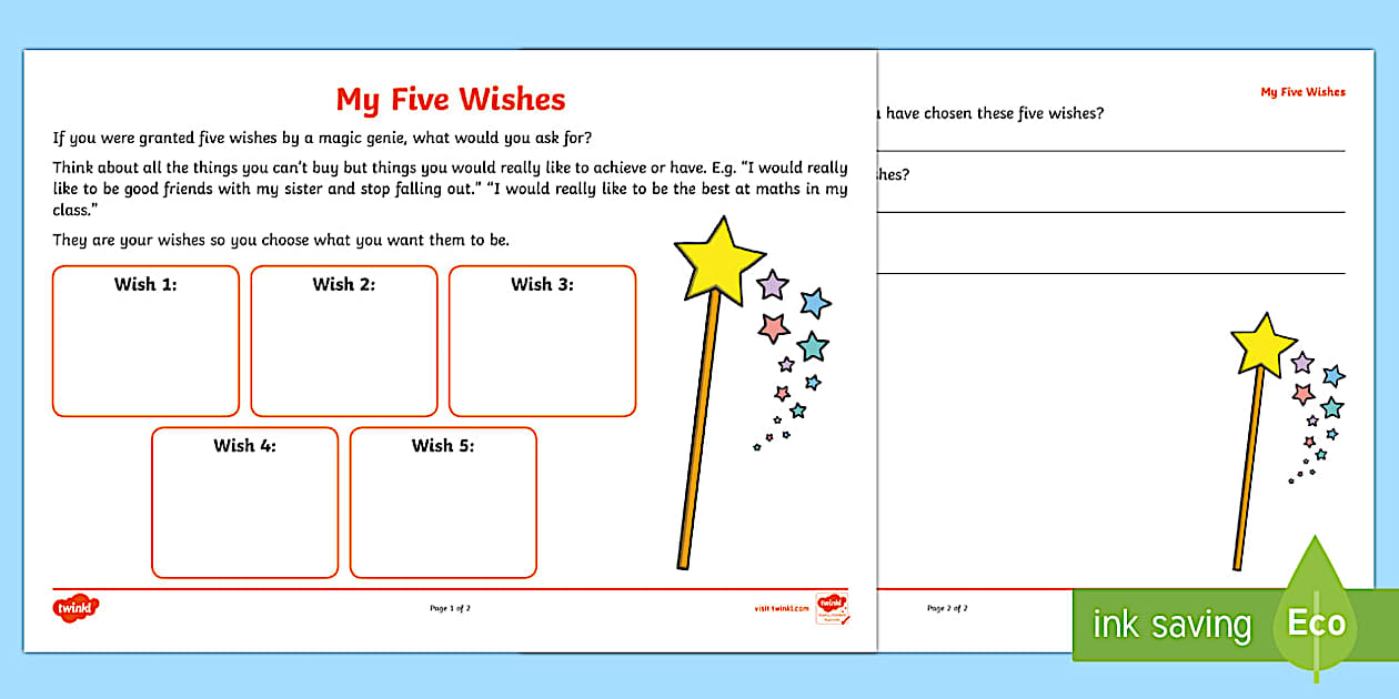 My Five Wishes Worksheet / Worksheet - Twinkl