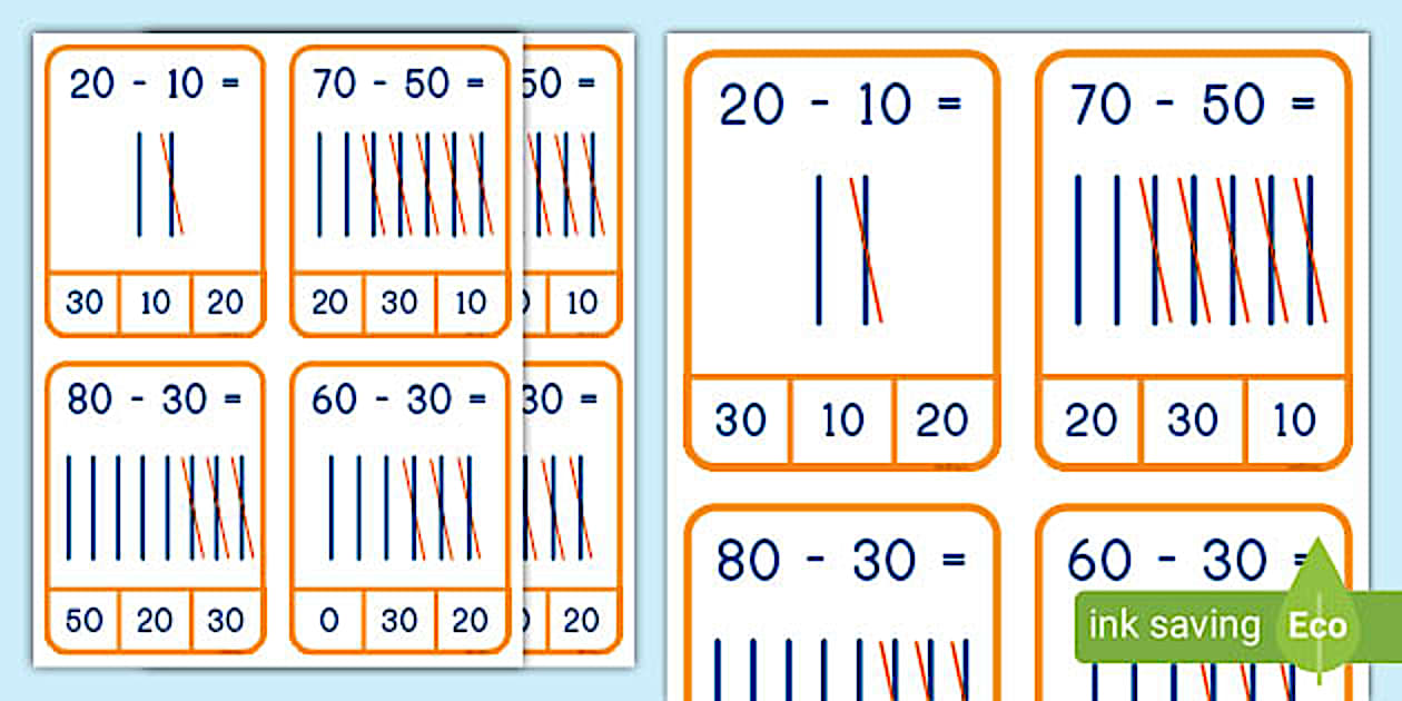 Subtracting Multiples of Ten Clip Cards (teacher made)