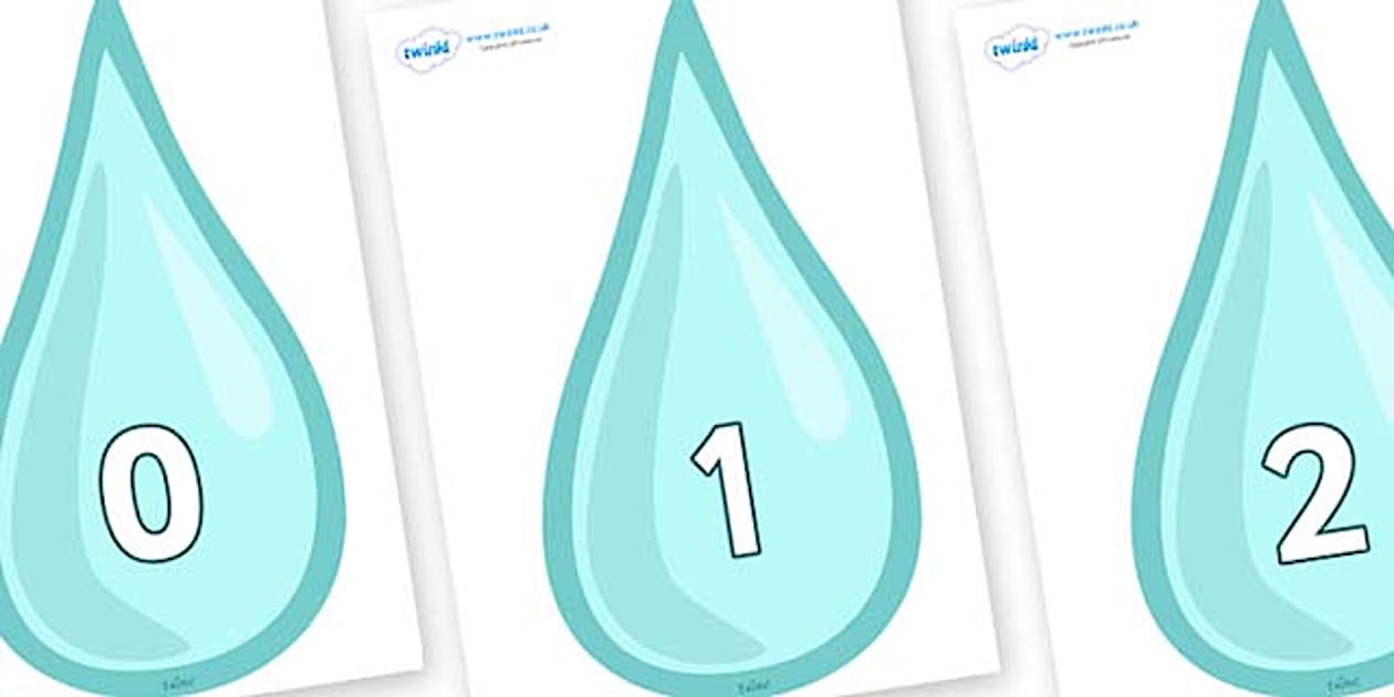 Numbers 0-31 on Water Drops (teacher made) - Twinkl