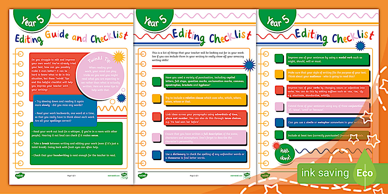Year 5 Editing Guide and Checklist (Teacher-Made) - Twinkl