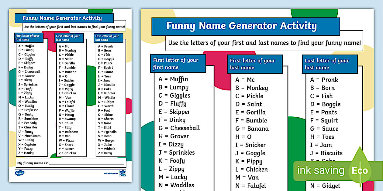 Funny Name Generator Activity | Language Skills | Twinkl