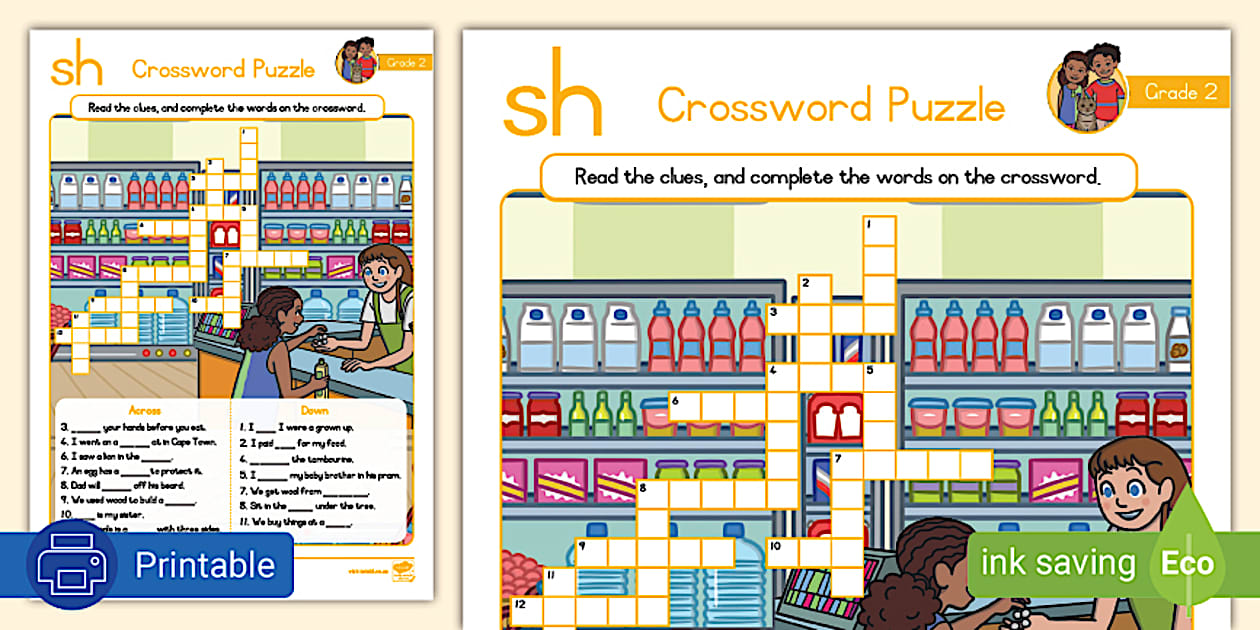 Grade 2 Phonics Crossword Puzzle sh- - Twinkl