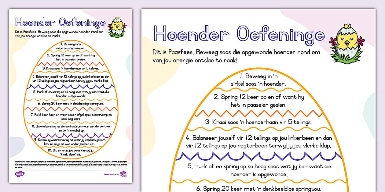 Hoenderhaan Op Eiers Oefeninge (teacher made) - Twinkl