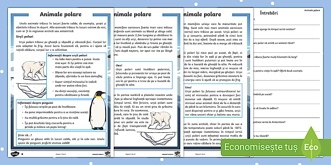 Animale polare – Fișe de lectură diferențiate