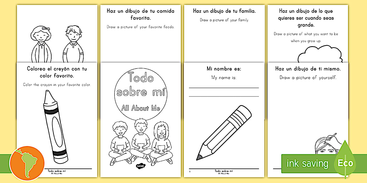 All About Me Booklet English/Spanish, Back to School, Beginning of School,