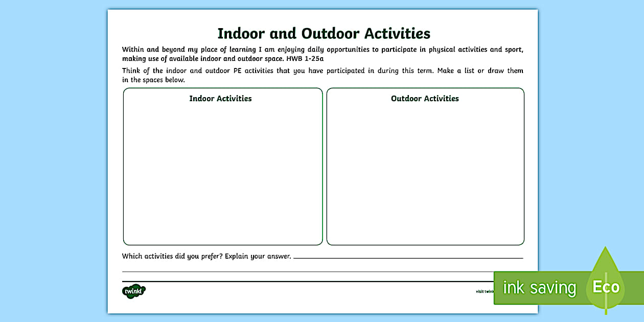 Black and White Cfe- First Level- Indoor and Outdoor Activities- Worksheet