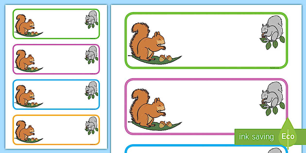 Squirrel Themed Editable Drawer-Peg-Name Labels (Blank)