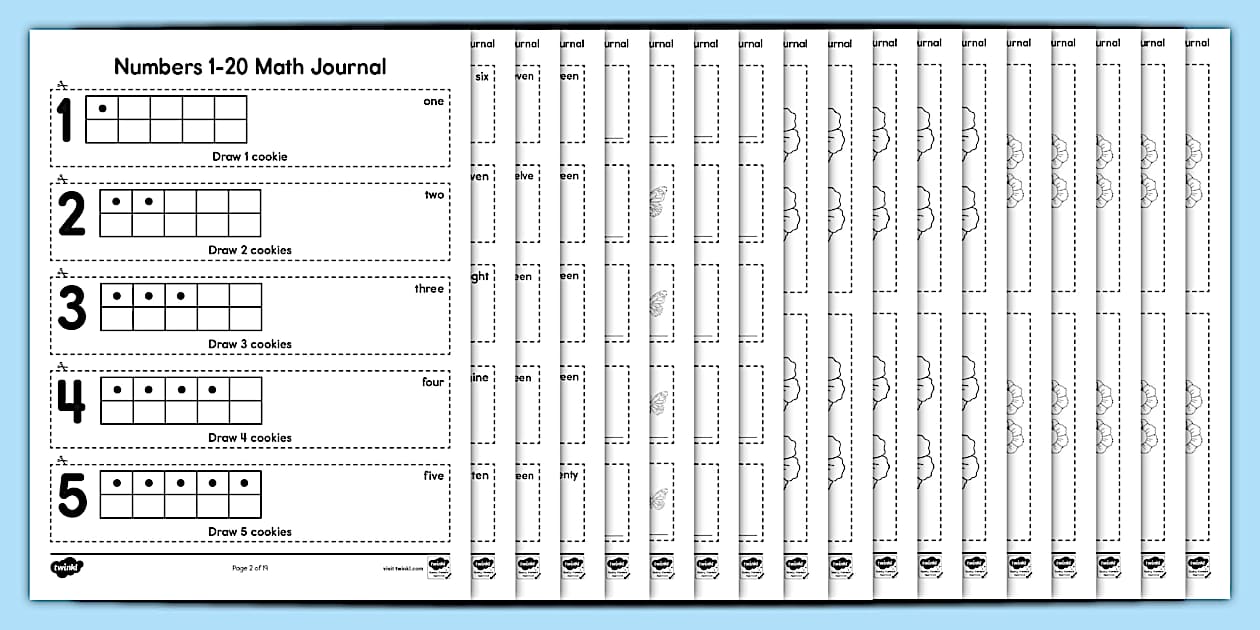 Kindergarten Numbers 1-20 Math Journal Prompts - Twinkl