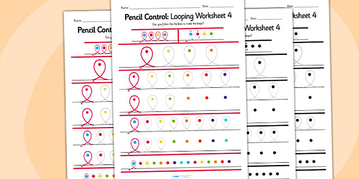 Black and White Pencil Control Looping Worksheet 4 - Twinkl