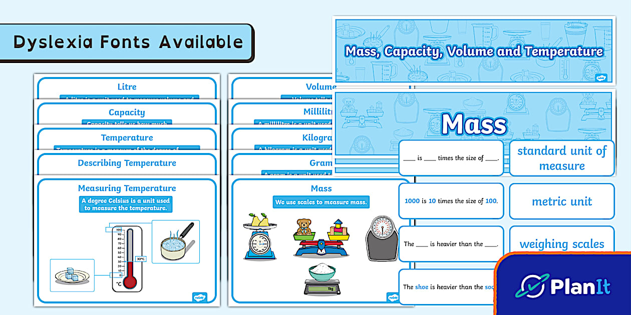 👉 Y2 PlanIt Maths Mass, Volume, Capacity and Temperature Display Pack