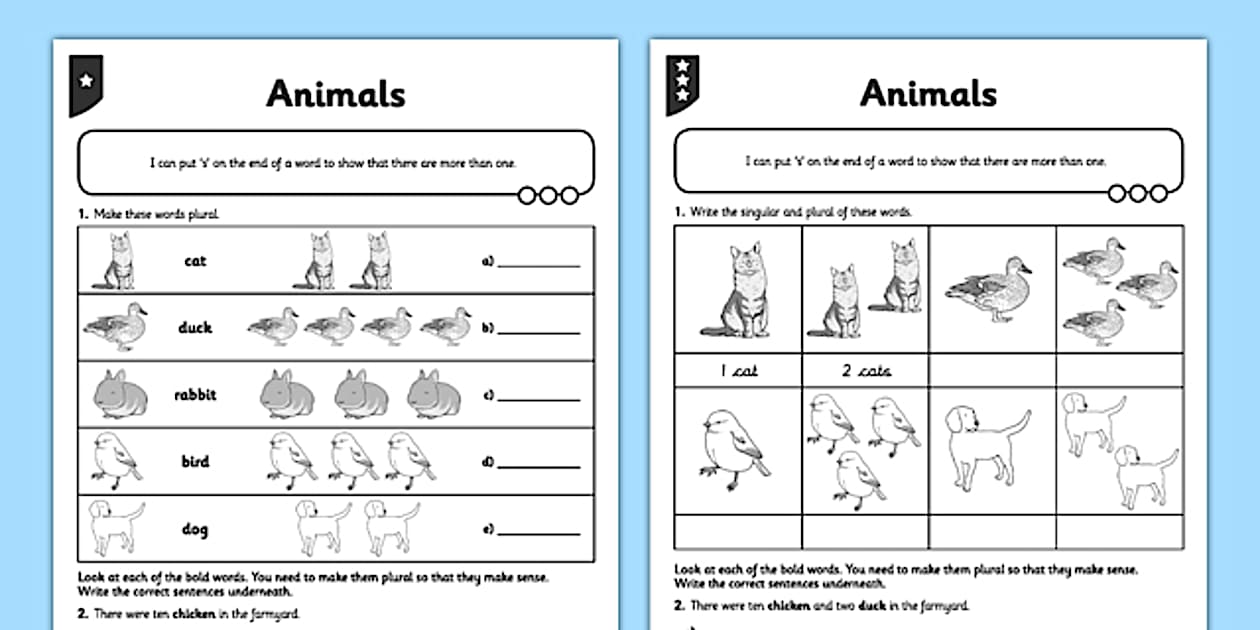 Editable Differentiated Animals Worksheet - Twinkl