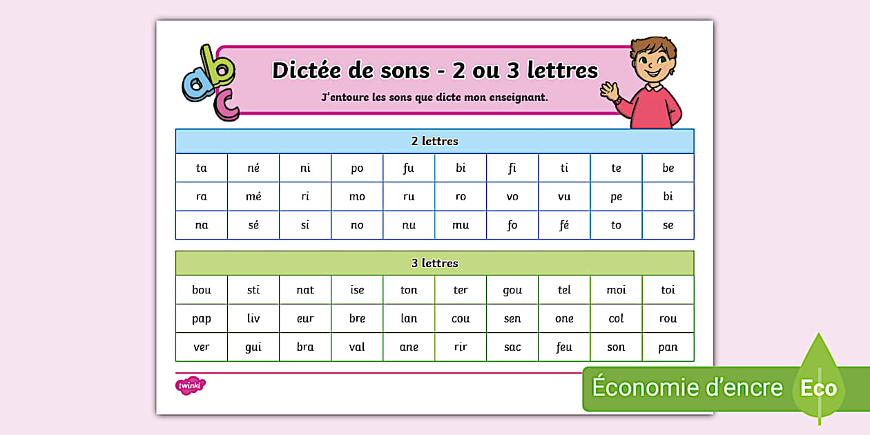 Dictée de sons - 2 ou 3 lettres (teacher made) - Twinkl