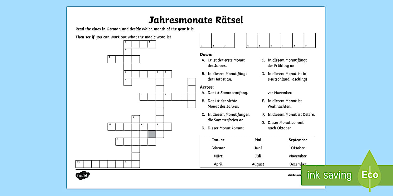 Months of the Year Crossword - Twinkl