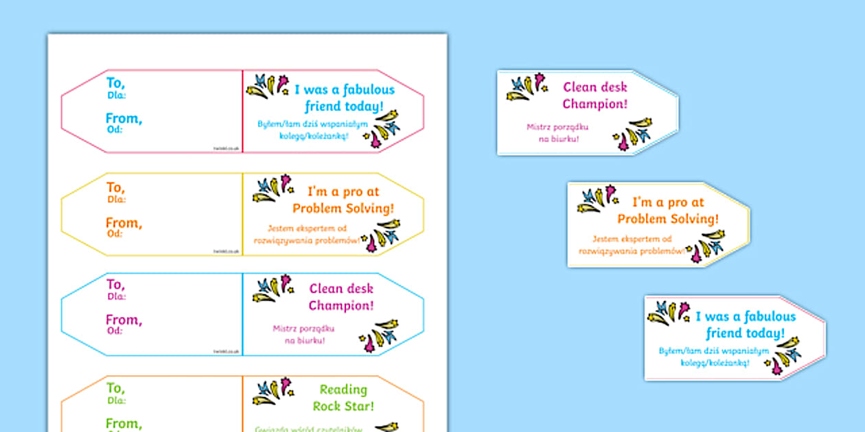 Editable Achievement Praise Phrase Reward Tags Polish Translation