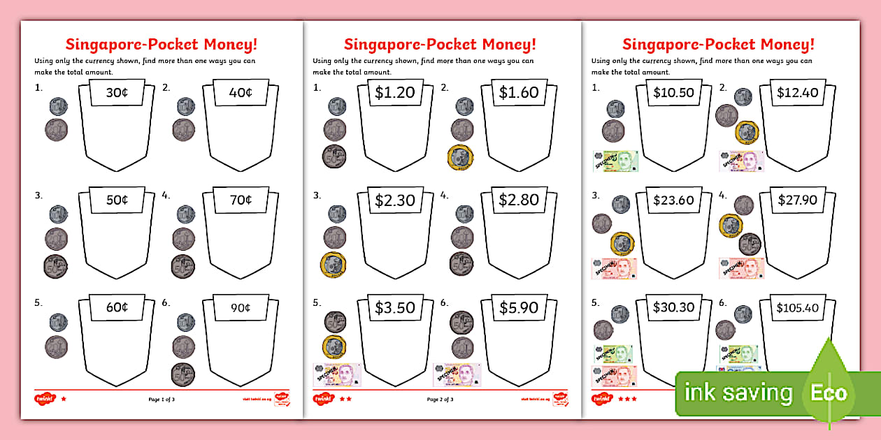 *Pocket Money Singapore Worksheet* (teacher made) - Twinkl