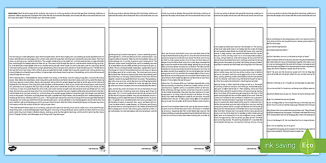 Blackout Poetry Template Activity Worksheet Pack - Twinkl