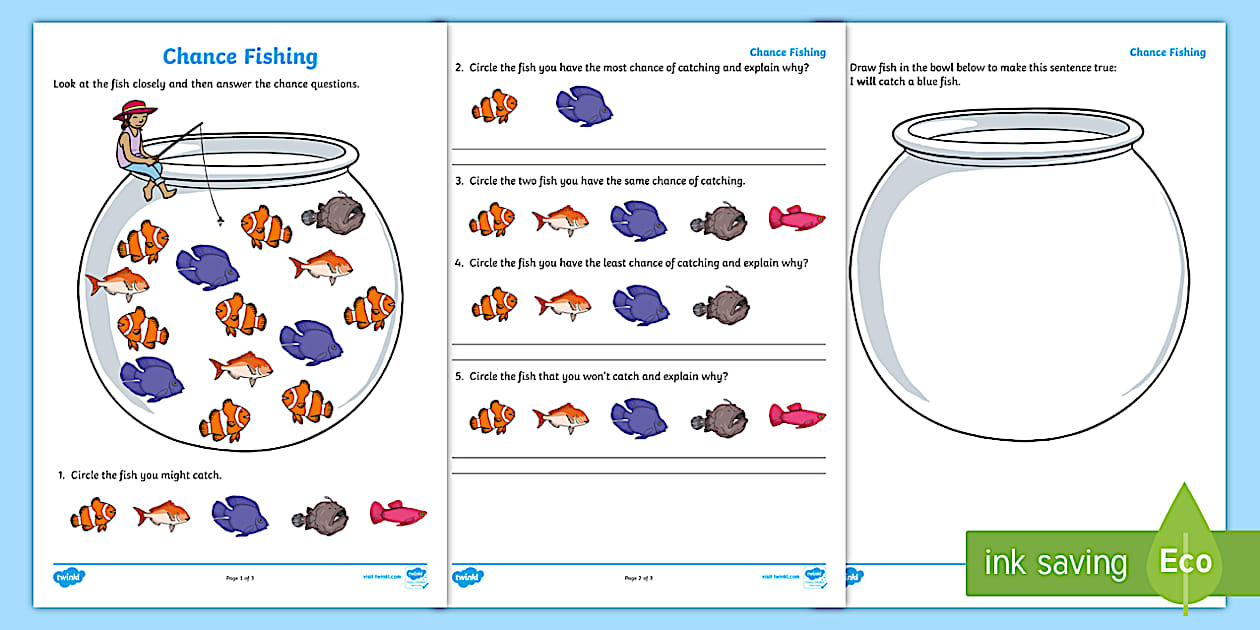 Year 1 Chance Fishing Worksheet / Worksheet - Twinkl