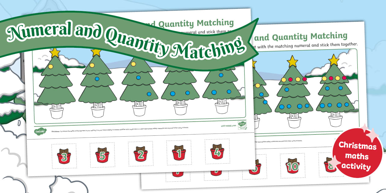 Christmas Tree Numeral and Quantity Matching Activity