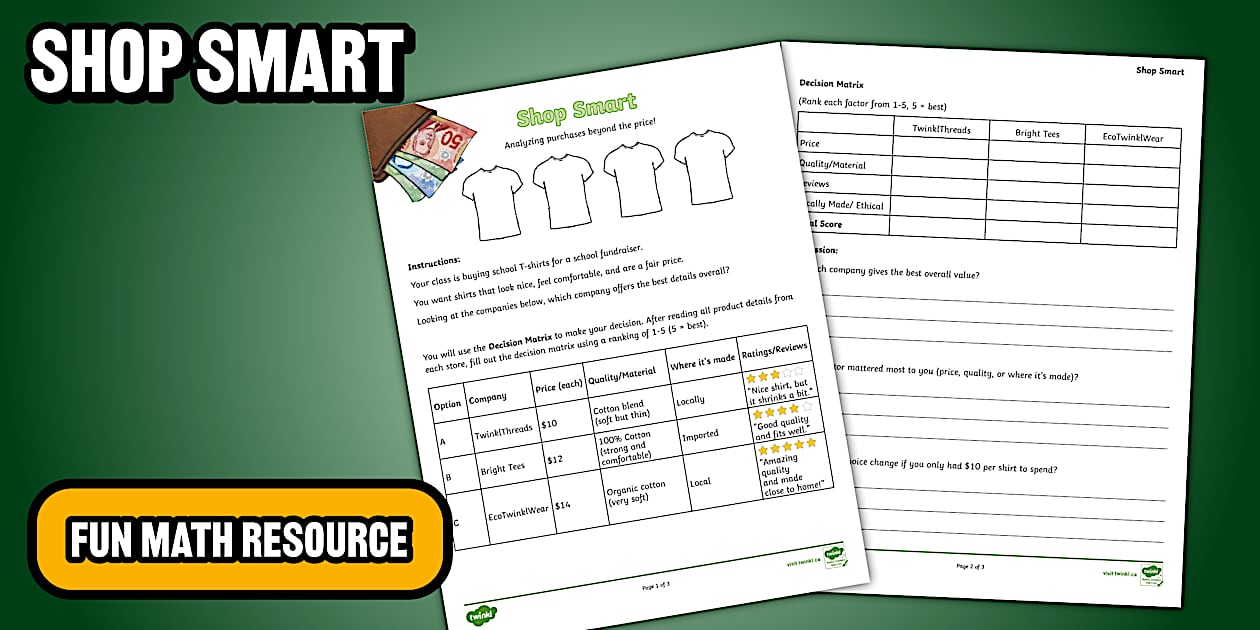 Shop Smart Activity Sheet