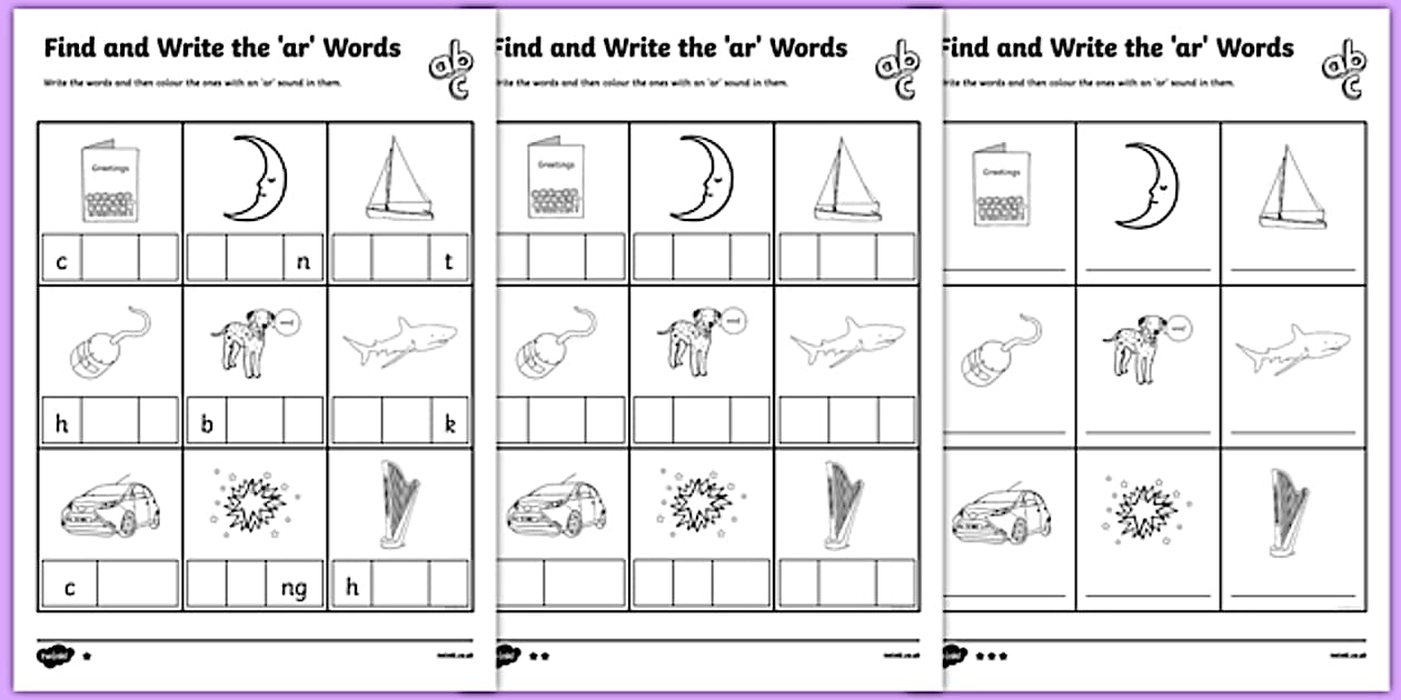 ‘ar’ Words Phonics Worksheet – Differentiated Worksheets