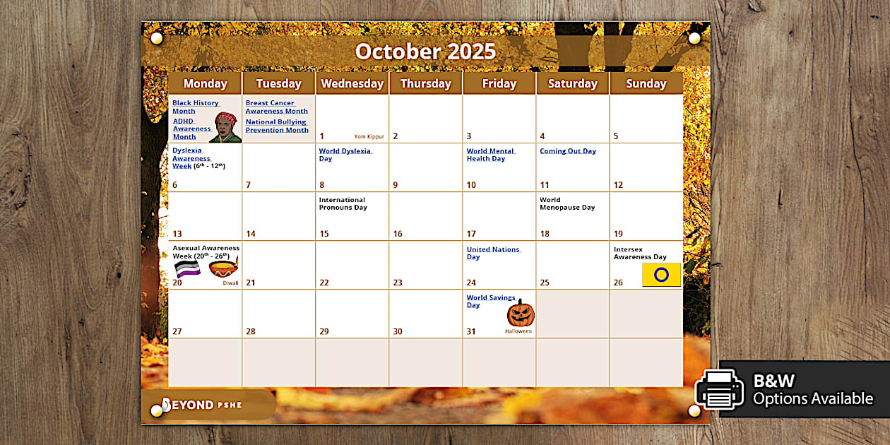 PSHE October Calendar KS3-4 (teacher made) - Twinkl