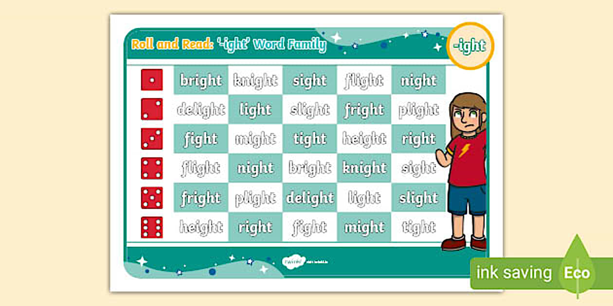 Roll and Read Words '-ight' Board Game (teacher made)