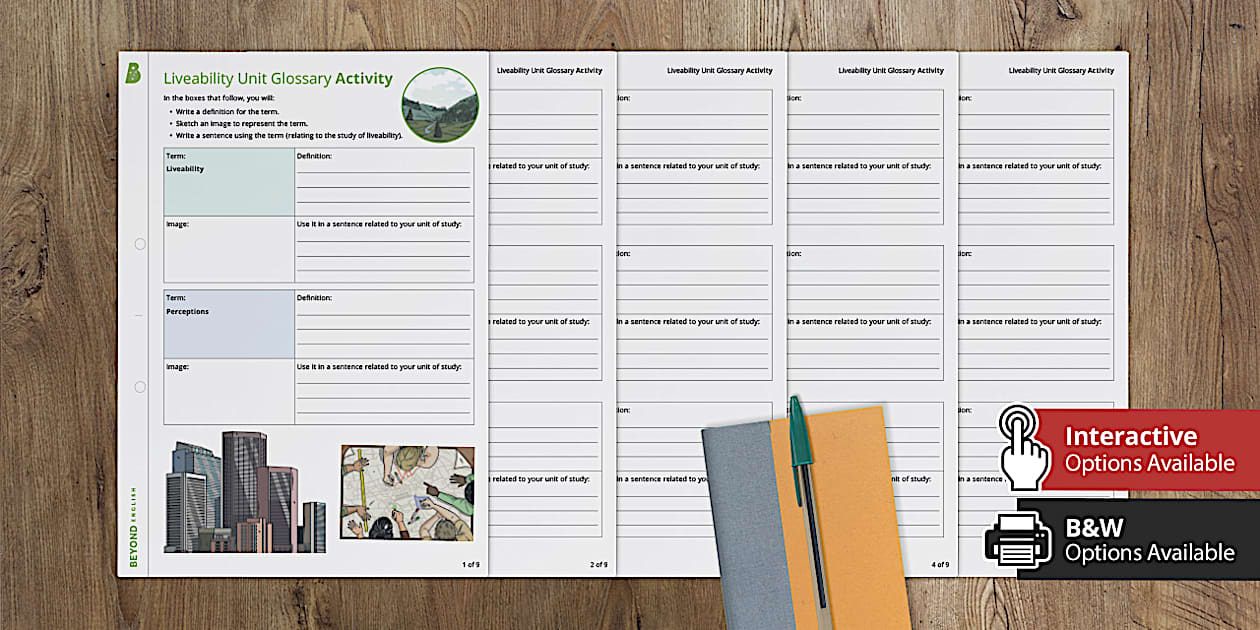 Liveability Unit Glossary Activity (teacher made) - Twinkl